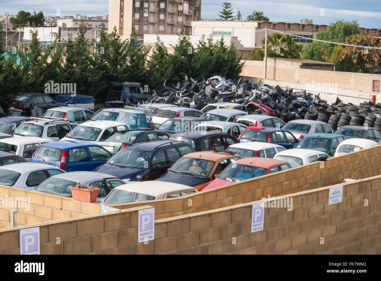 Expanse of cars in demolition. Ready for recycling or destruction Stock ...