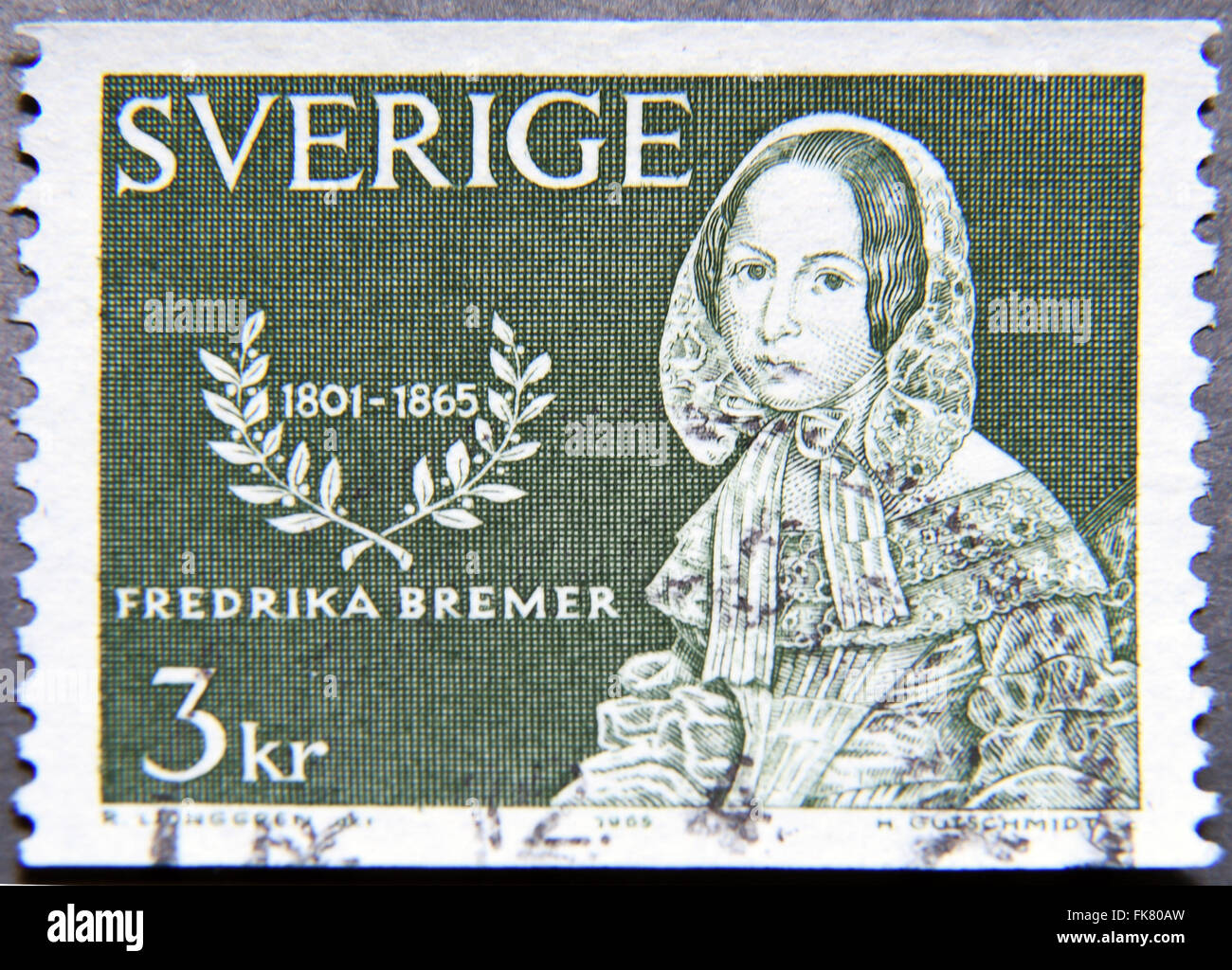 SWEDEN - CIRCA 1965: A postage stamp of Sweden shows Fredrika Bremer ...