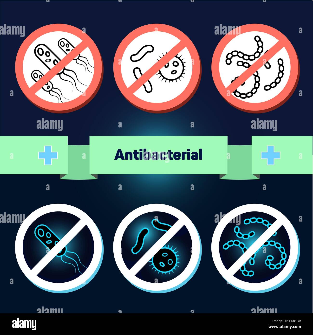 Antimicrobial set of icons for instructions and labels hi-res stock ...