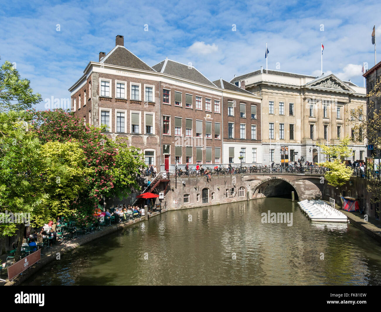 Town Hall Bridge and Oudegracht canal in the old city centre of Utrecht ...