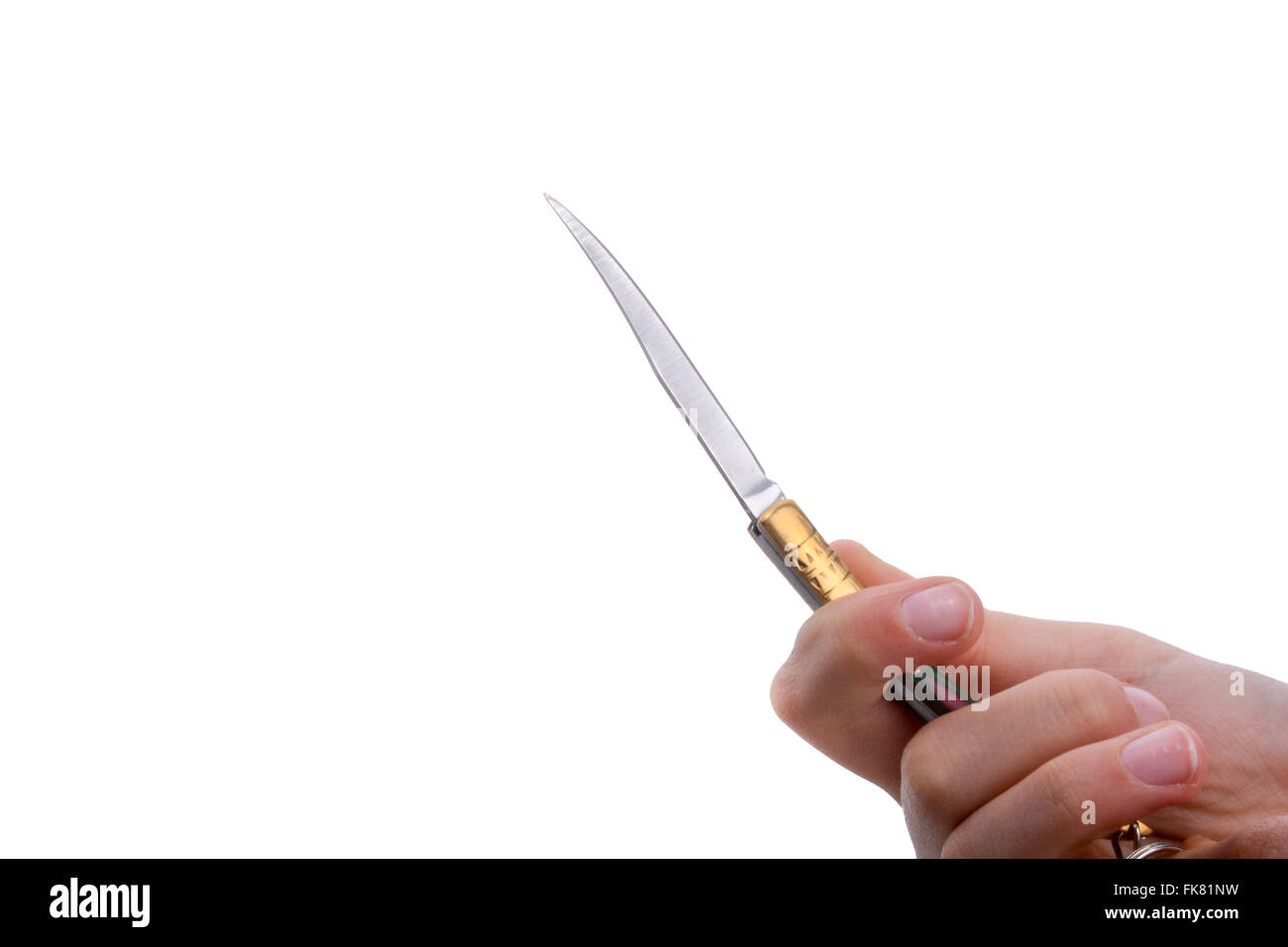 Hand holding a knife in hand on a white background Stock Photo - Alamy