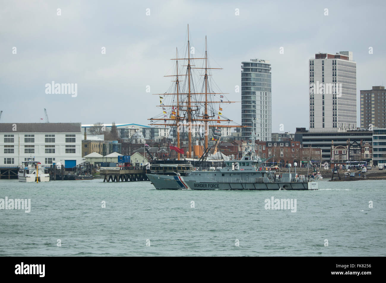 HMC Searcher a Border Agency cutter entering Portsmouth harbour. HMS ...
