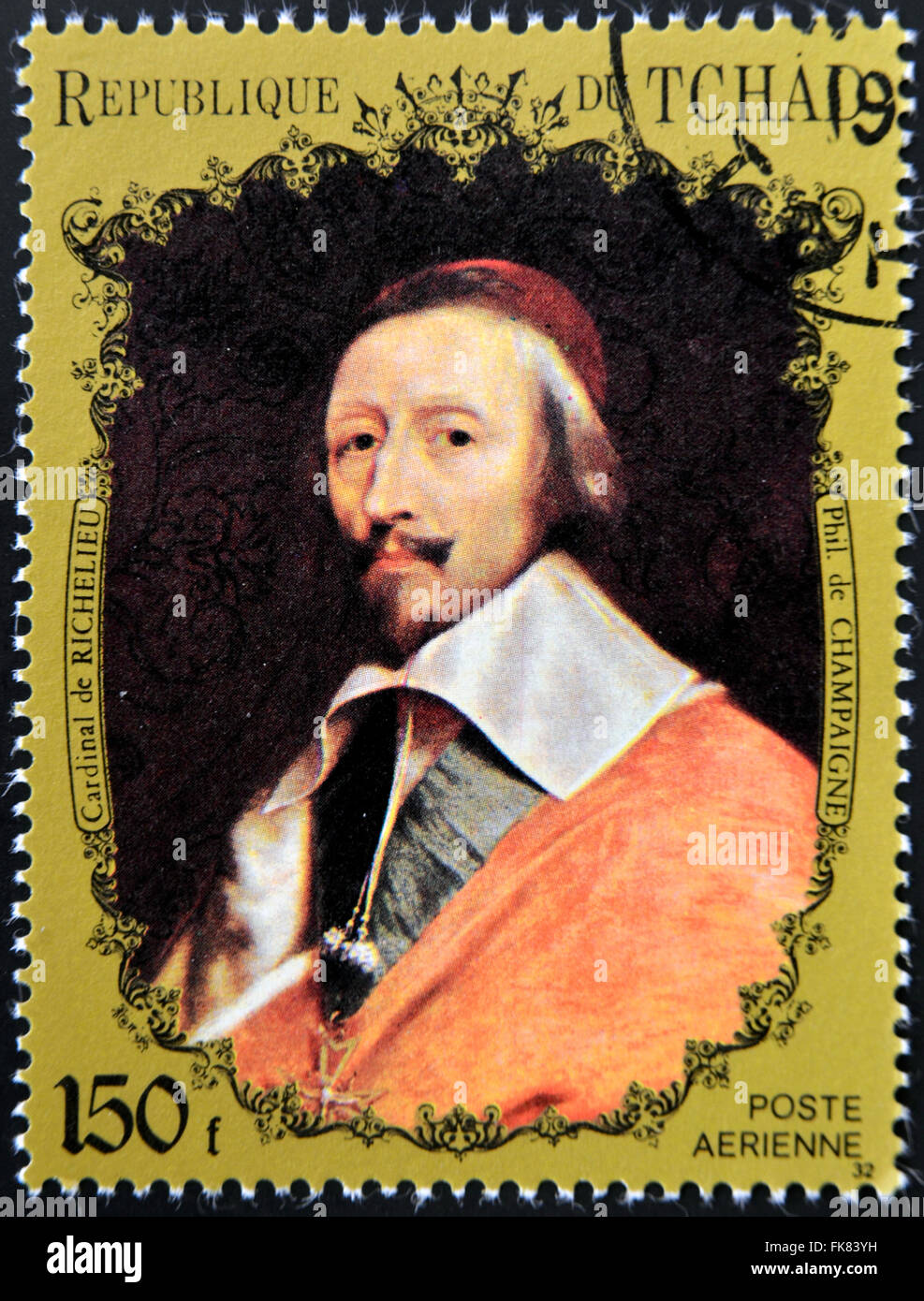 CHAD - CIRCA 1972: A stamp printed in Chad shows Cardinal Richelieu by ...