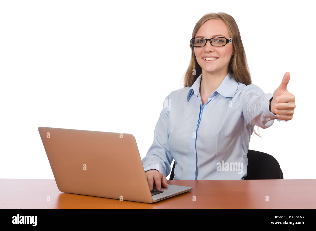 Office employee with laptop isolated on white Stock Photo - Alamy