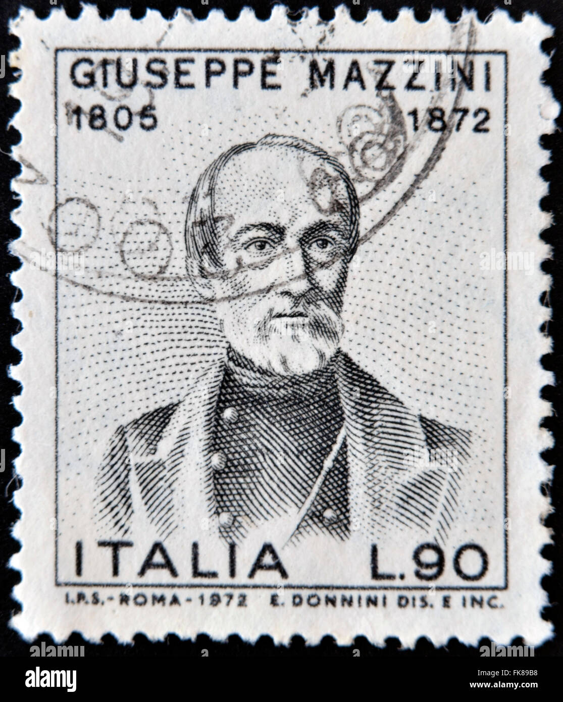 ITALY - CIRCA 1972: a stamp printed in Italy shows Giuseppe Mazzini ...