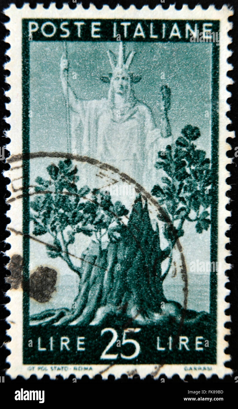 ITALY - CIRCA 1945: stamp printed in Italy shows Italia and Sprouting ...