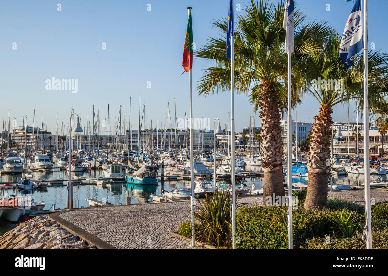 Portugal, Algarve, Lagos, view of Marina de Lagos yacht harbour Stock ...