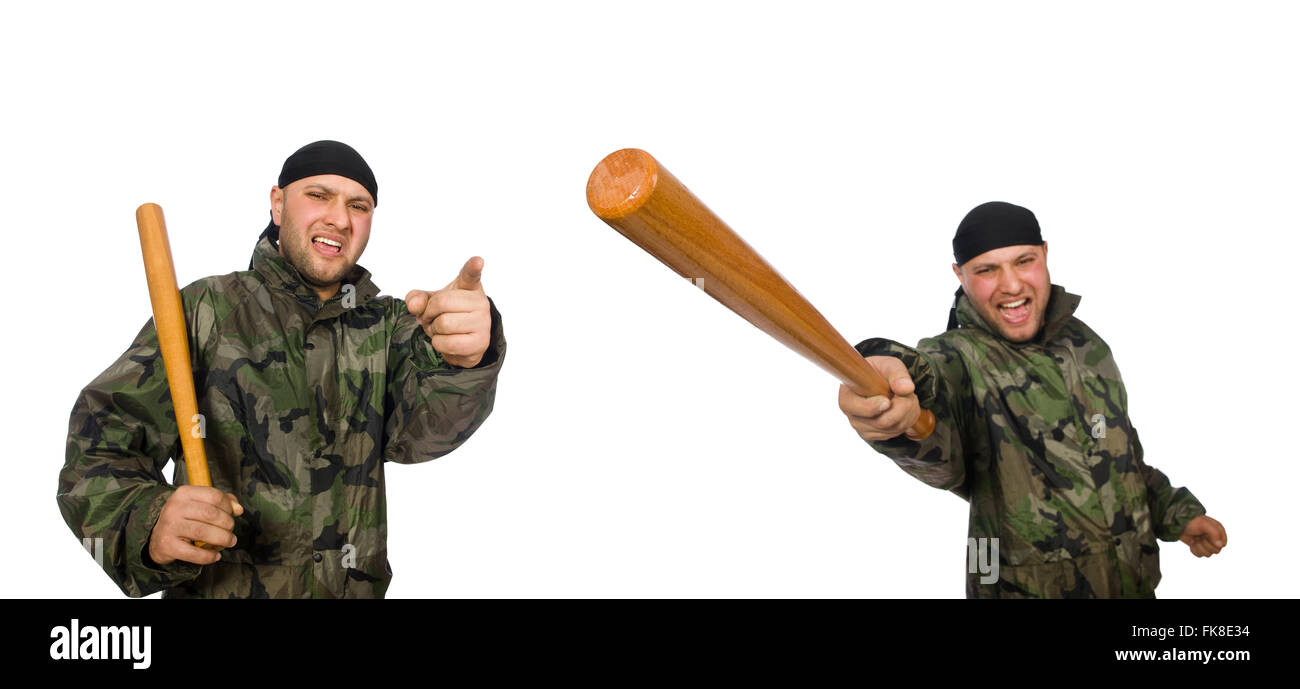 Soldier with baseball bat on white Stock Photo - Alamy