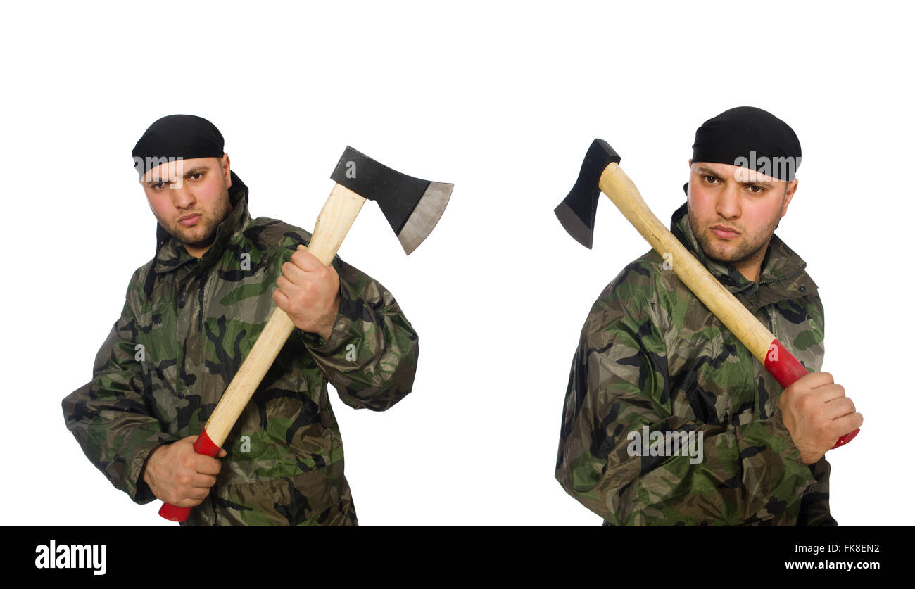 Soldier with axe isolate on white Stock Photo - Alamy
