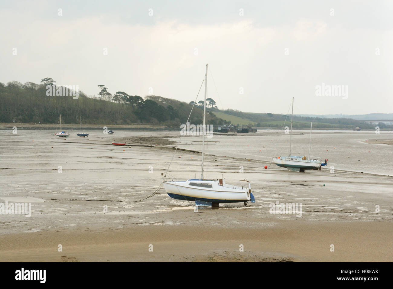 Boats on Moorings Instow North Devon England Beach Scene on a winters ...