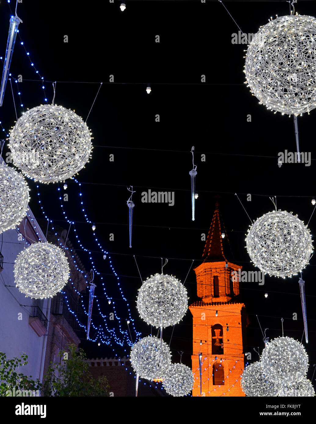 Christmas lights in town street Stock Photo - Alamy