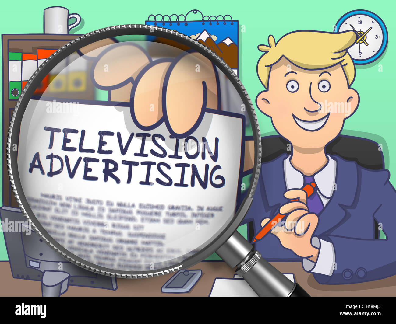 Television Advertising through Magnifier. Doodle Design Stock Photo - Alamy