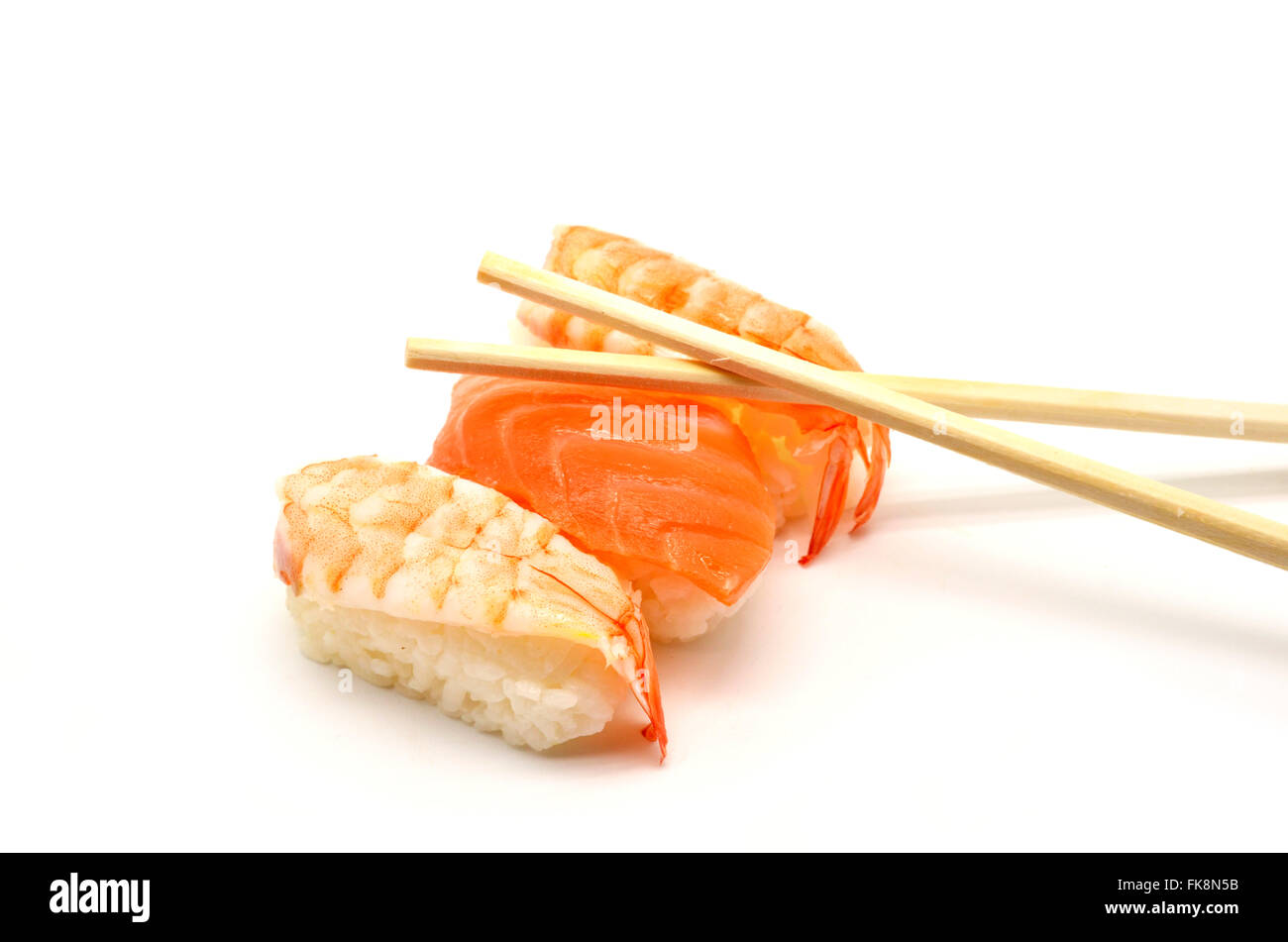 Sushi - ama Ebi Nigiri and salmon Stock Photo - Alamy
