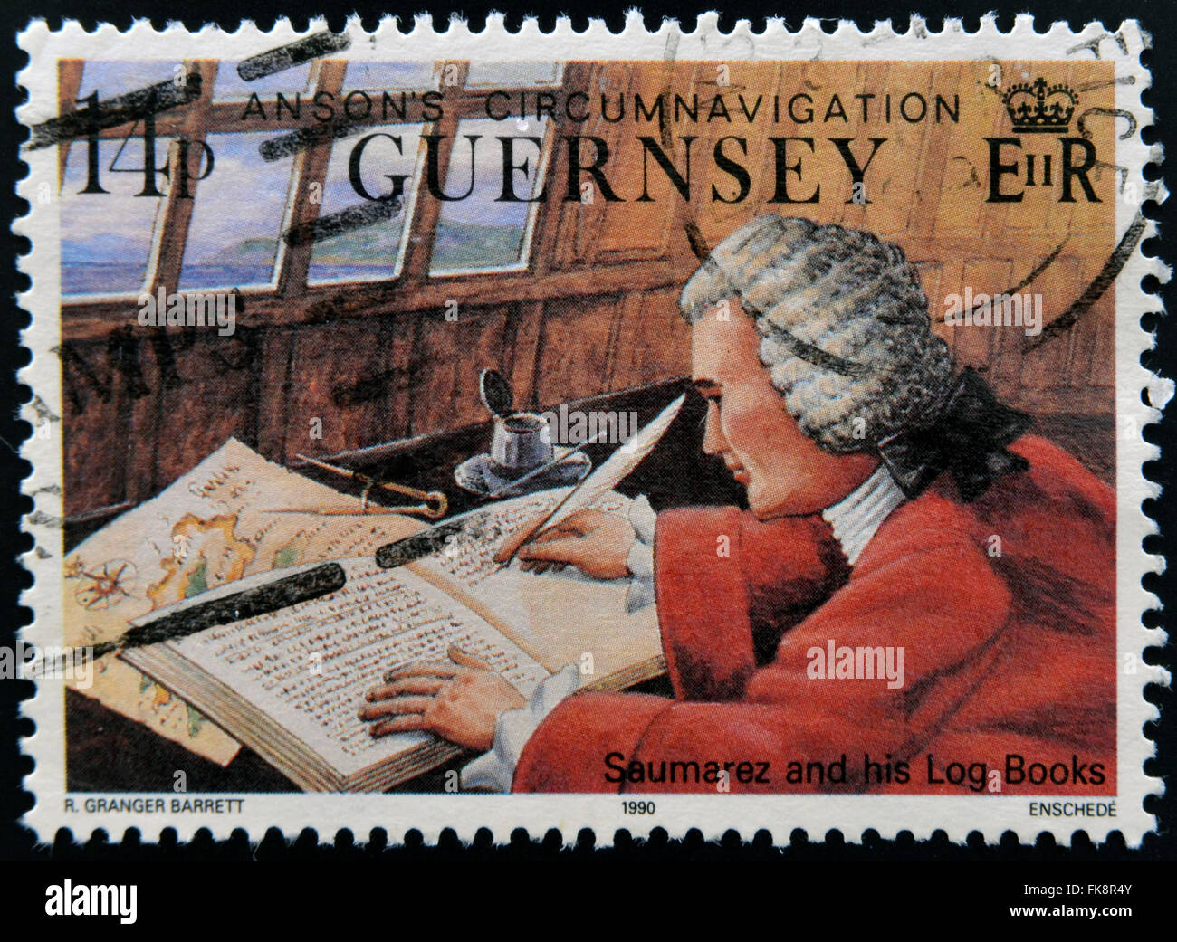 GUERNSEY - CIRCA 1990: A stamp printed in Guernsey shows Admiral James ...