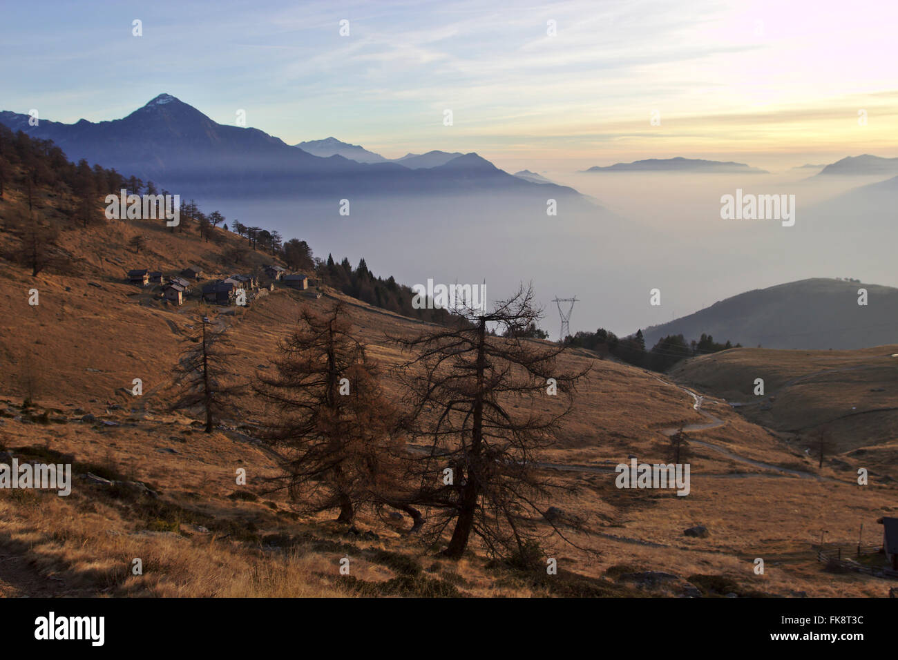 Alpe di Mezzo with Monte Legnone, inversion, December without snow ...