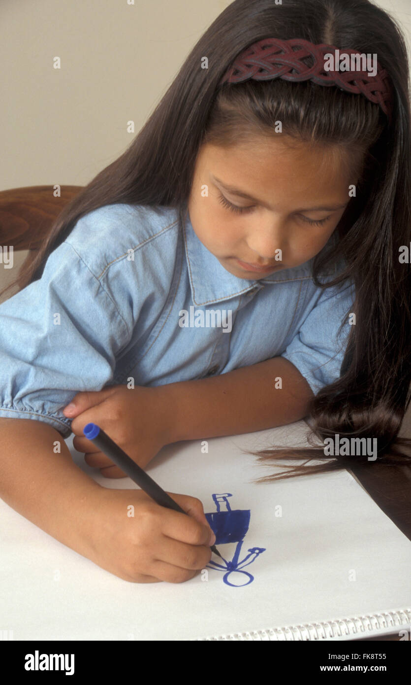 child drawing and colouring Stock Photo - Alamy