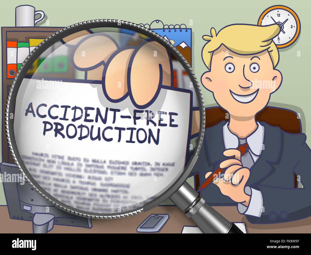 Accident-Free Production through Magnifier. Doodle Concept Stock Photo ...