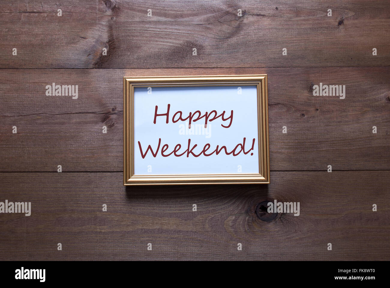 Golden Picture Frame With Copy Space And Text Happy Weekend Stock Photo ...