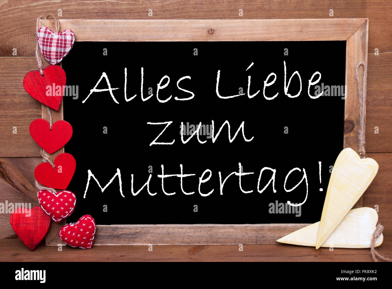 One Chalkbord, Red And Yellow Hearts, Muttertag Means Mothers Day Stock ...
