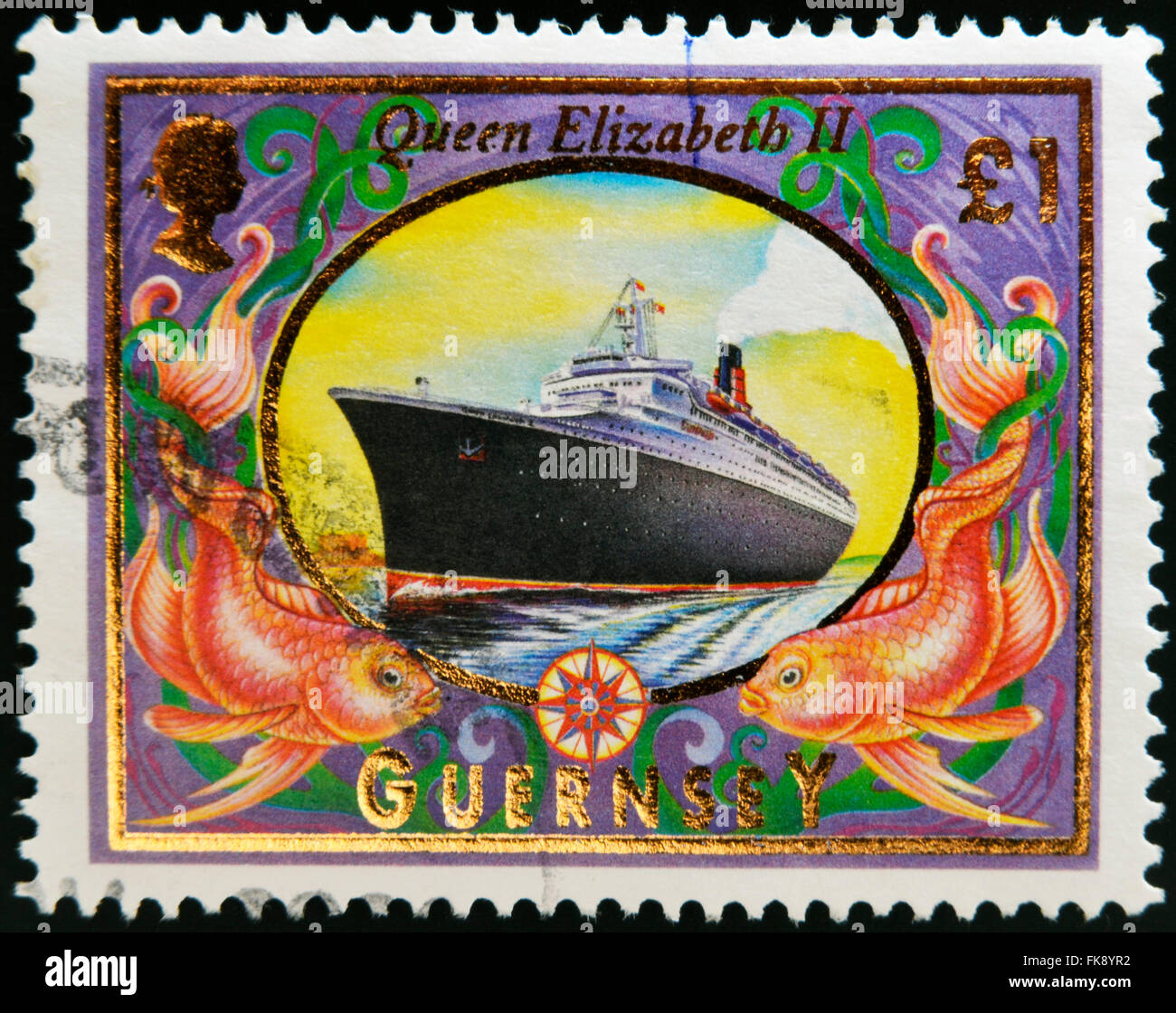 GUERNSEY - CIRCA 1999: A stamp printed in Guernsey shows Queen ...
