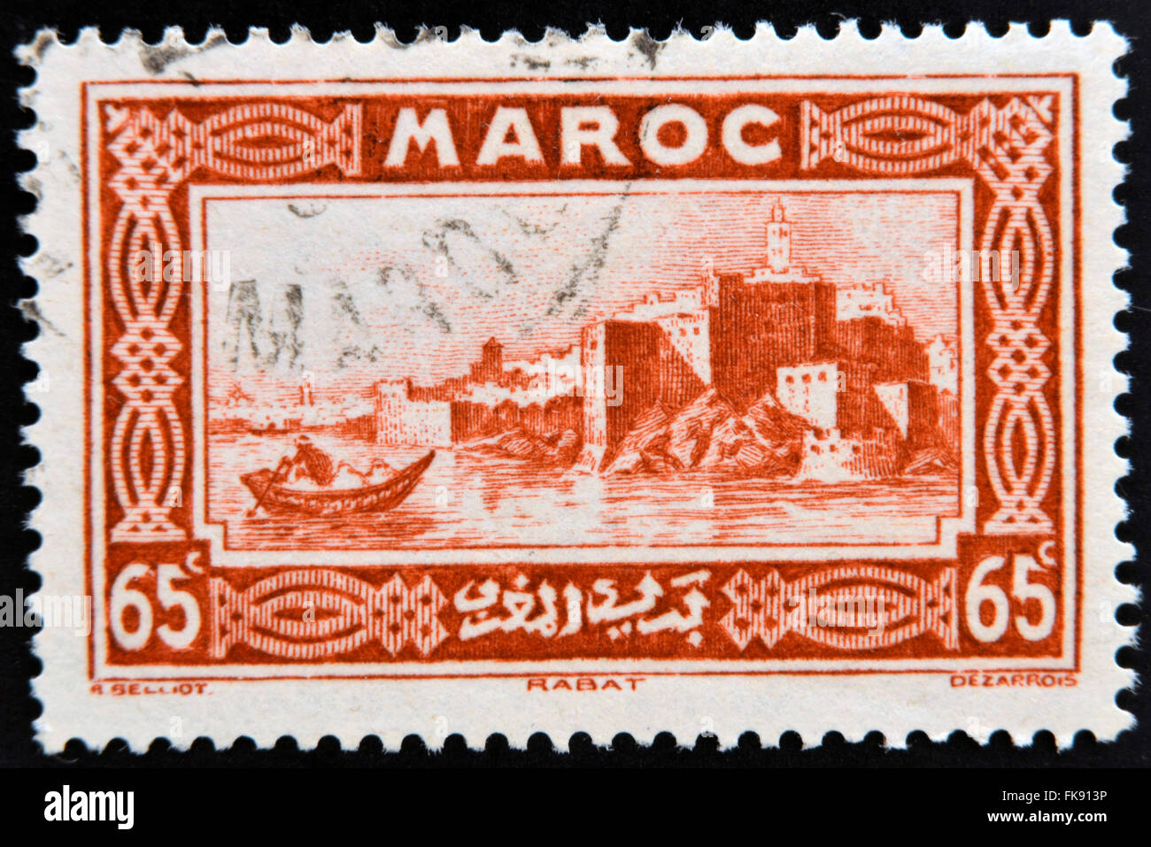 MOROCCO - CIRCA 1934: A stamp printed in Morocco shows capital city of ...