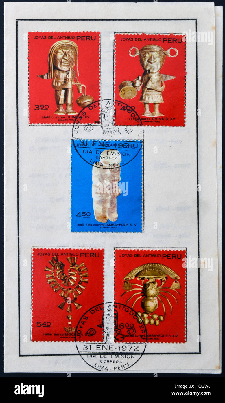 PERU - CIRCA 1972: stamps printed in Peru dedicated to jewels of ...