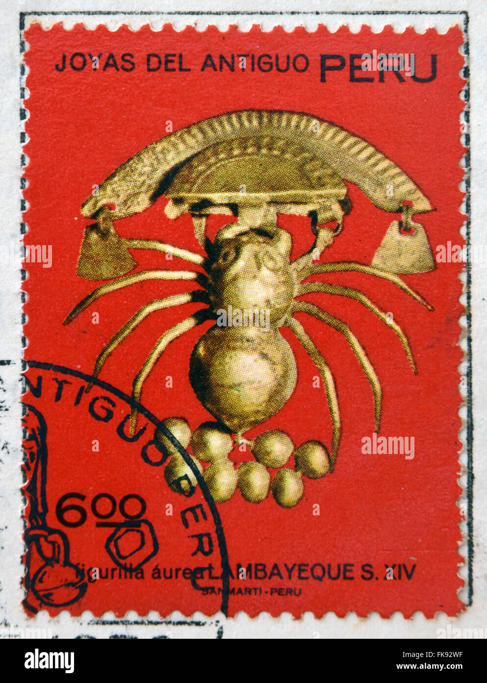 PERU - CIRCA 1972: A stamp printed in Peru dedicated to jewels of ...