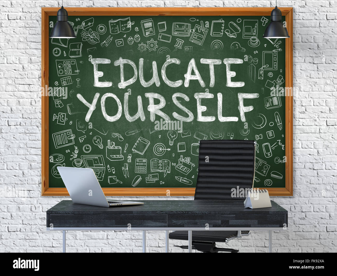 Educate Yourself Concept. Doodle Icons on Chalkboard Stock Photo - Alamy