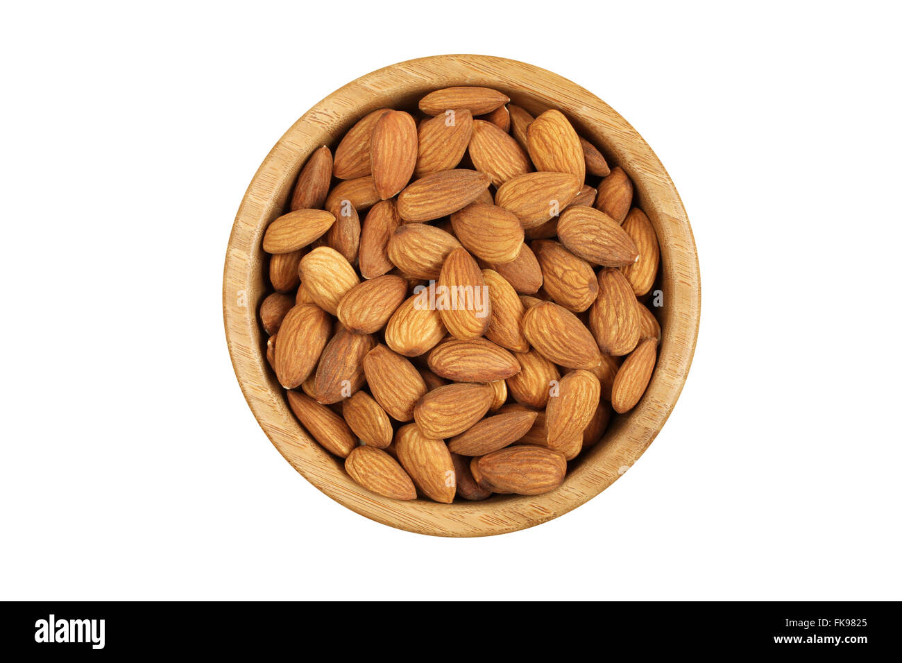 Big shelled almonds in bamboo bowl on white background Stock Photo - Alamy