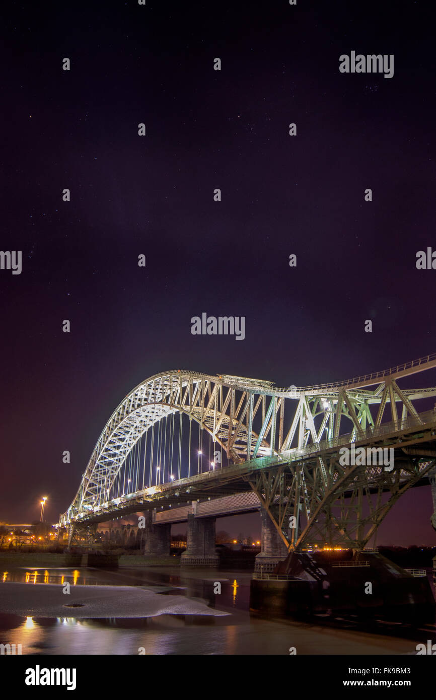 The Jubilee Bridge connecting Runcorn and Widnes across the River ...