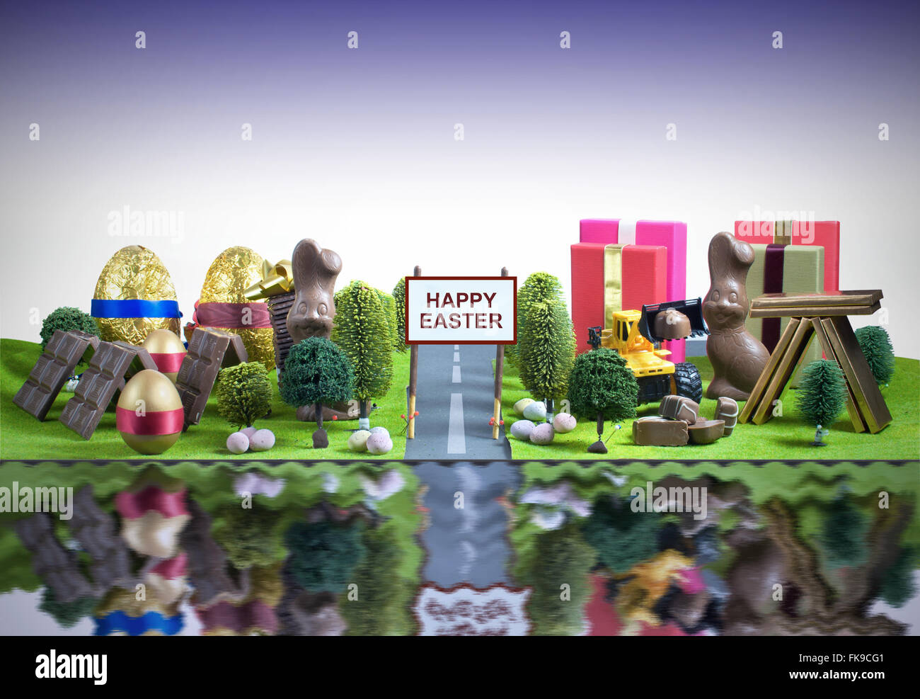 Miniature Easter town made from chocolate, easter eggs and gifts Stock ...