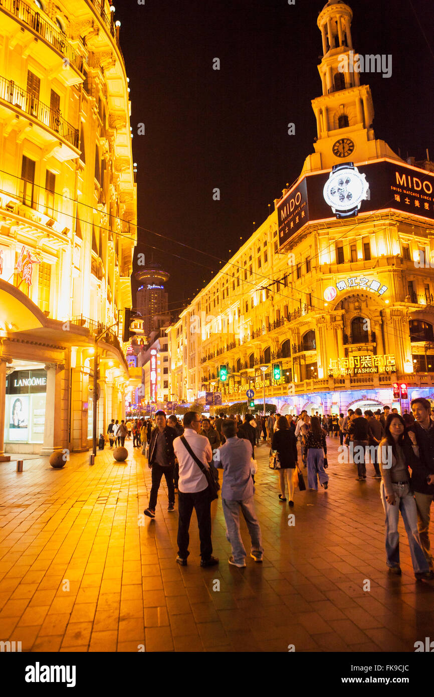neon-lit stores along famous Nanjing Road, Shanghai, China Stock Photo ...
