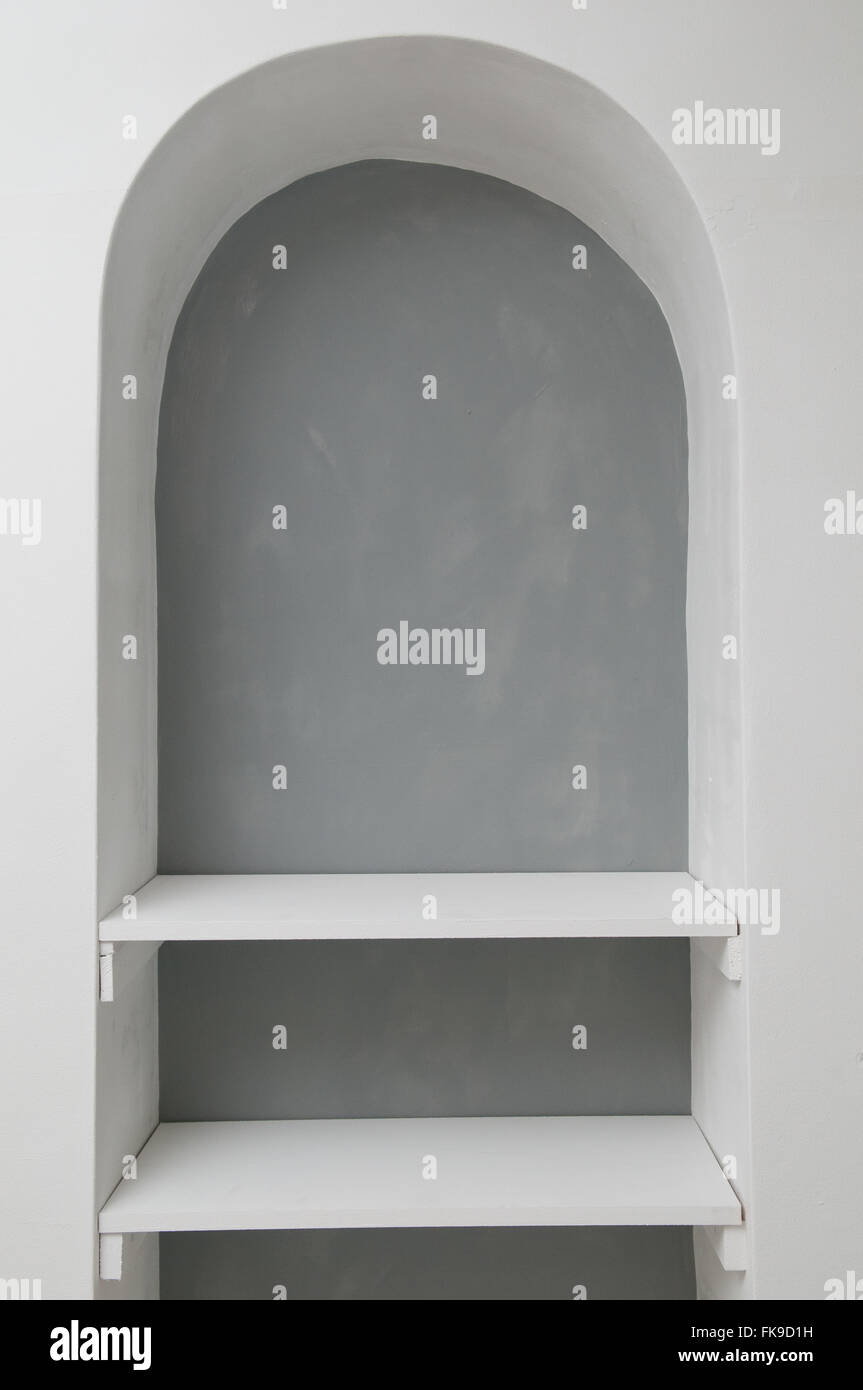 Empty white shelves ideal for placing an object Stock Photo - Alamy