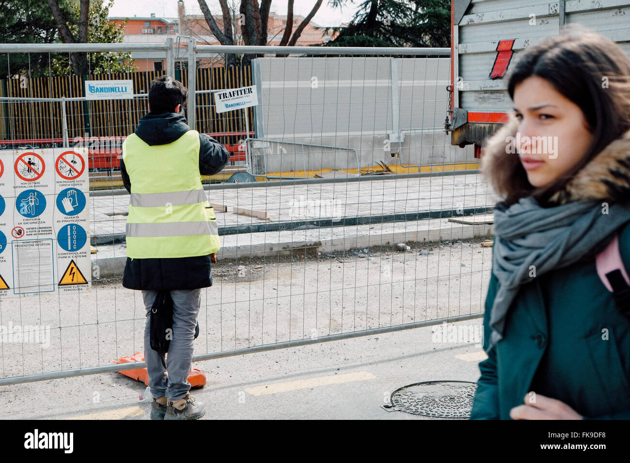 Worker workers working the new Florence Italy surface train Stock Photo ...