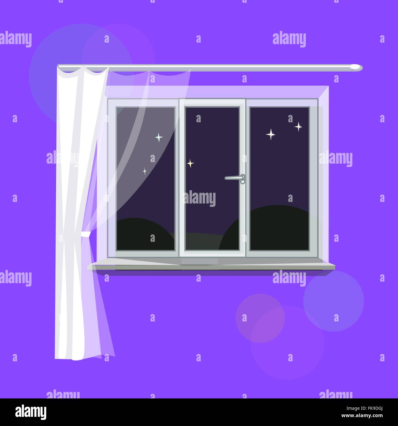 Insulated plastic white window in the apartment, overlooking the night ...