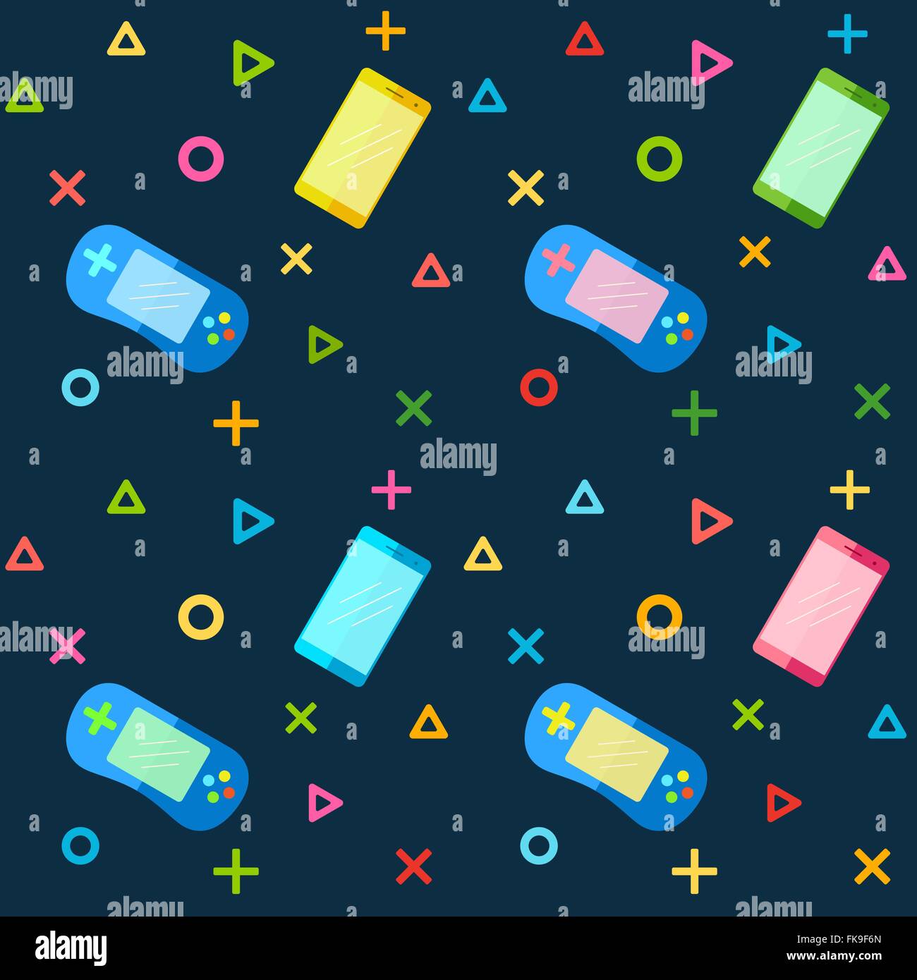 Mobile Phones and Colorful Game pad Controllers. Seamless Pattern for ...