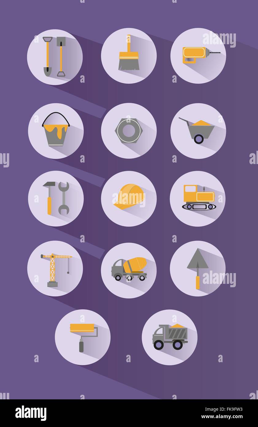 Construction Icons Set. Flat style round vector building illustrations ...