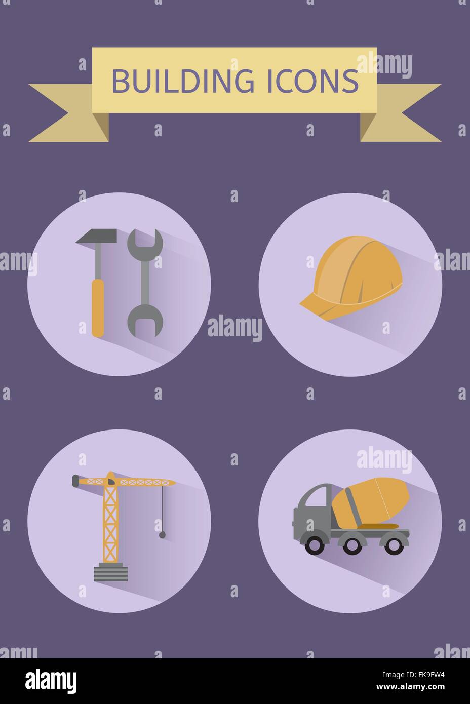 Building icons flat style round vector construction illustrations Stock ...