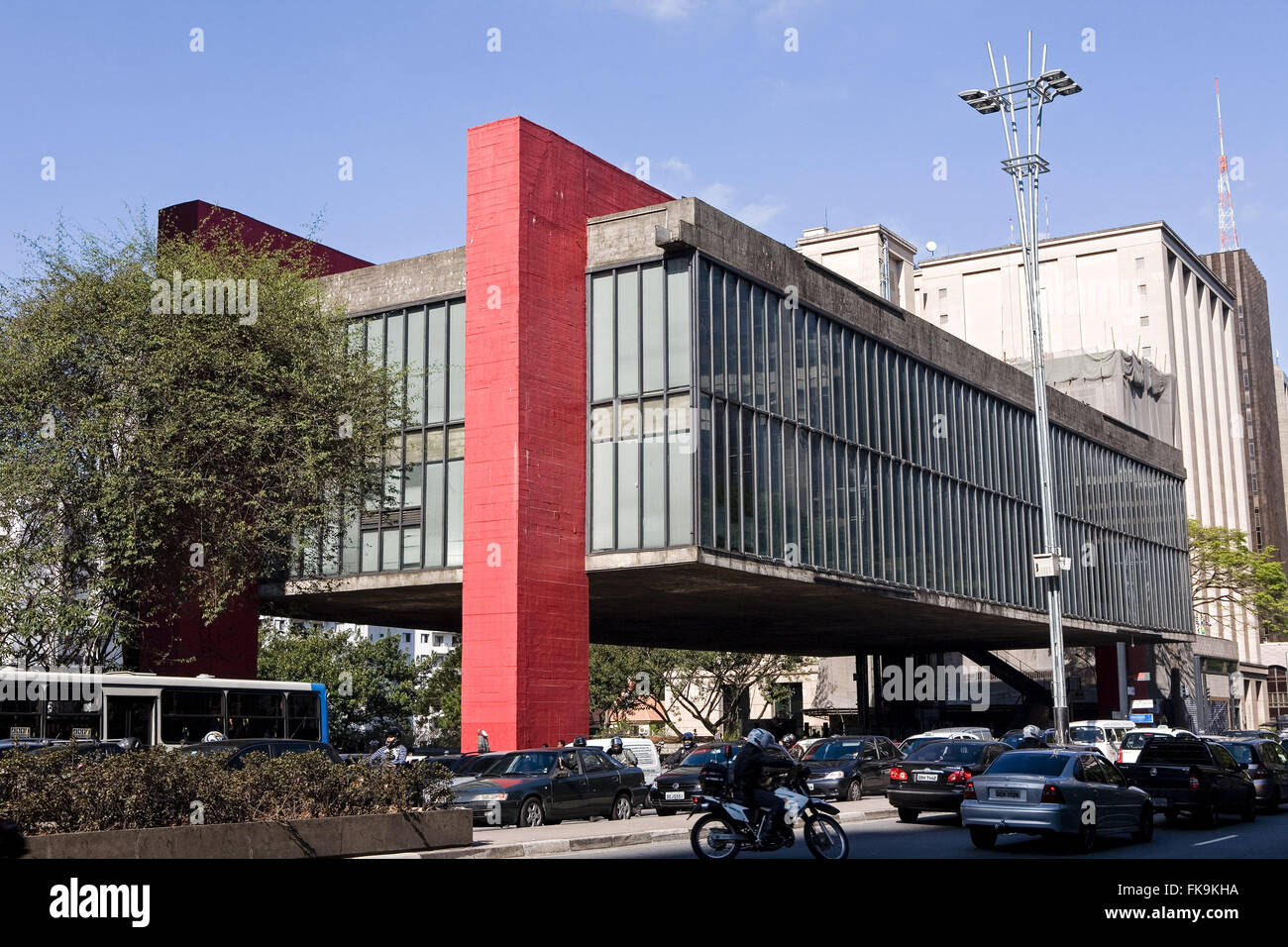 Vehicle traffic on Avenida Paulista and MASP Museum of Art Sao Paulo ...