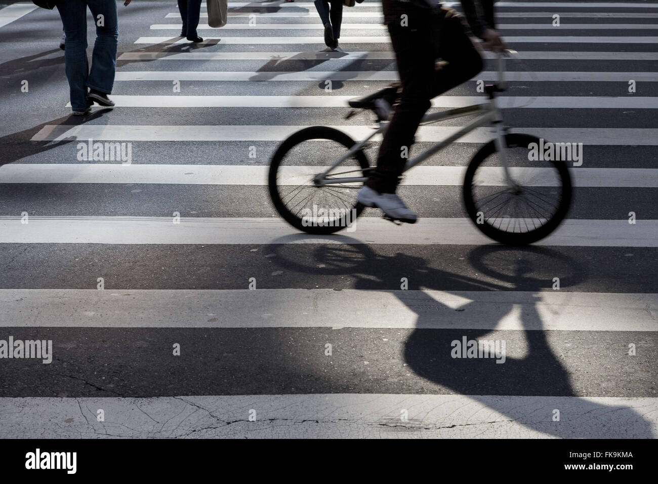 Pedestrian and cyclist crossing the crosswalk at Avenida Paulista Stock ...