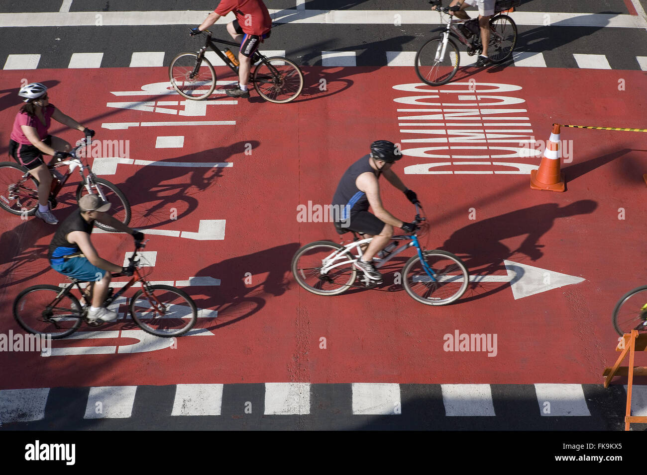 Cyclists in bike lane in People`s Park - Garden City neighborhood Stock ...