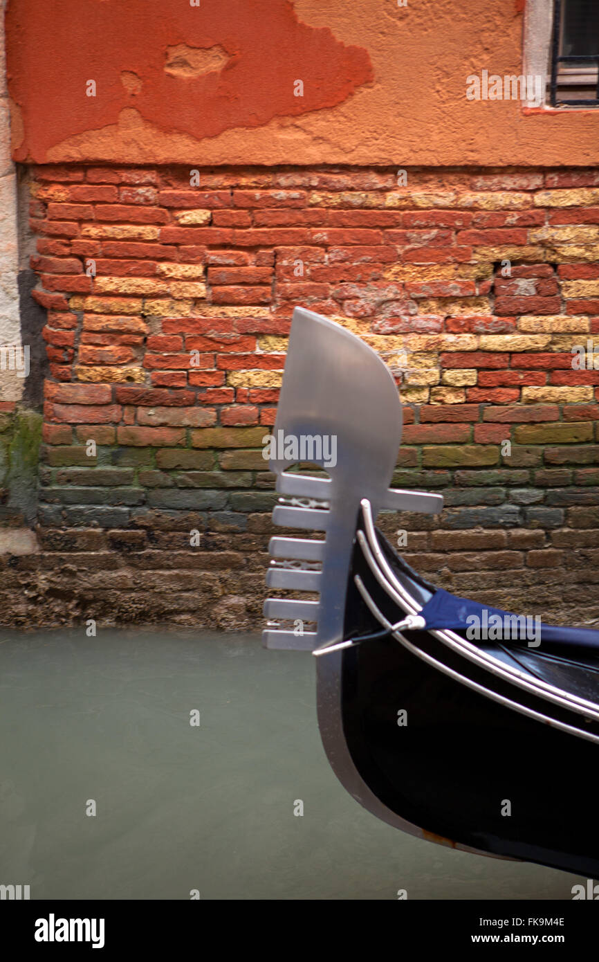 Venice, Italy. A gondola and its typical iron bow, called in local ...