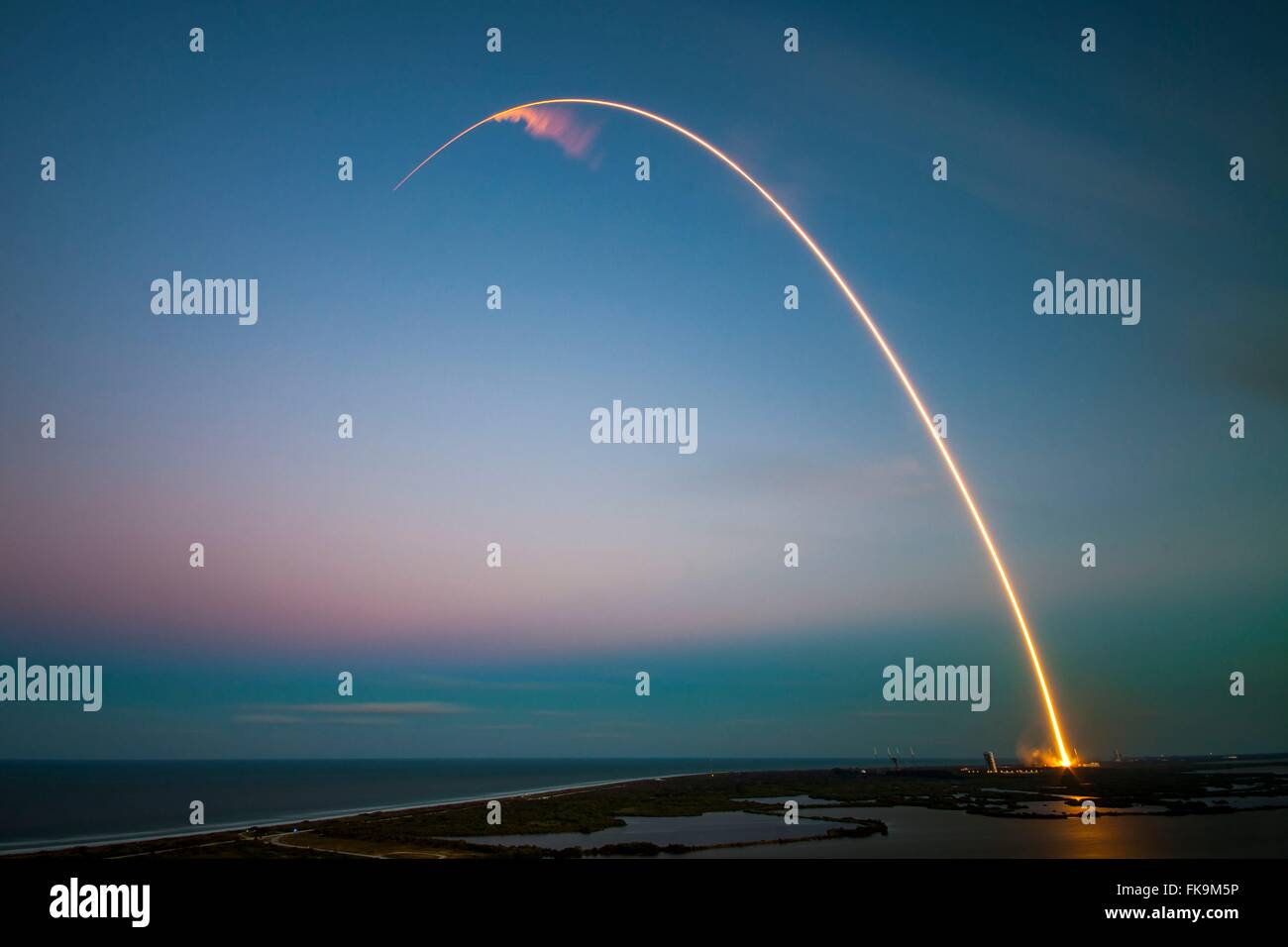 The SpaceX Falcon 9 upgraded higher thrust rocket streaks across the ...