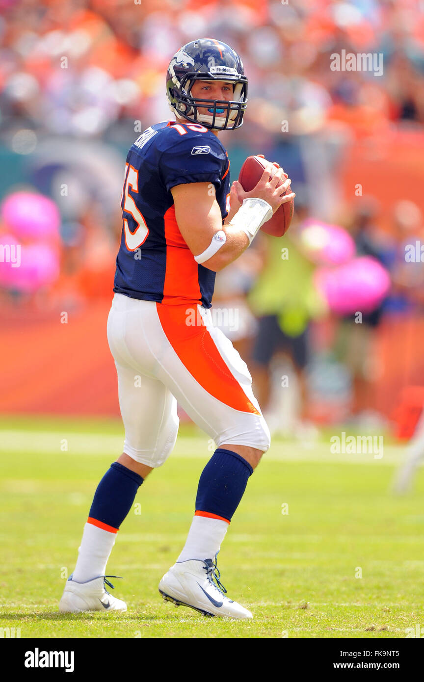 Miami, Fla, USA. 23rd Oct, 2011. Denver Broncos quarterback Tim Tebow ...