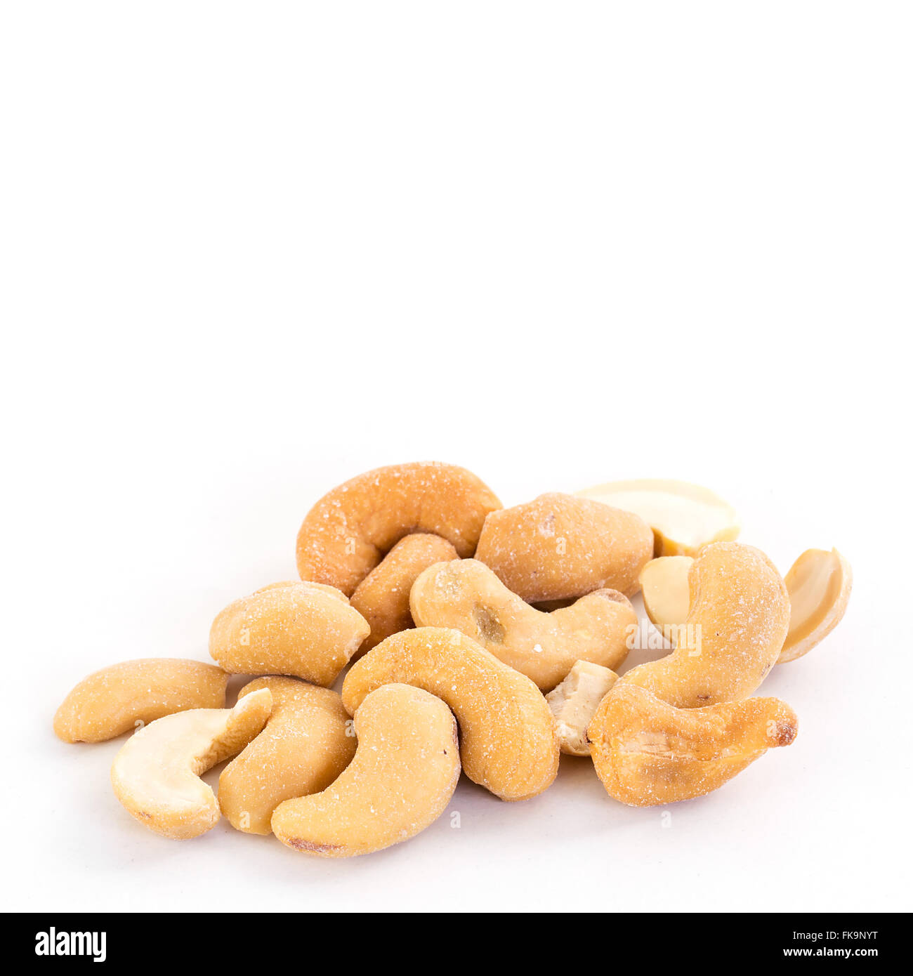 Cashew or Indian Nuts Roasted and Salted over white background, natural ...