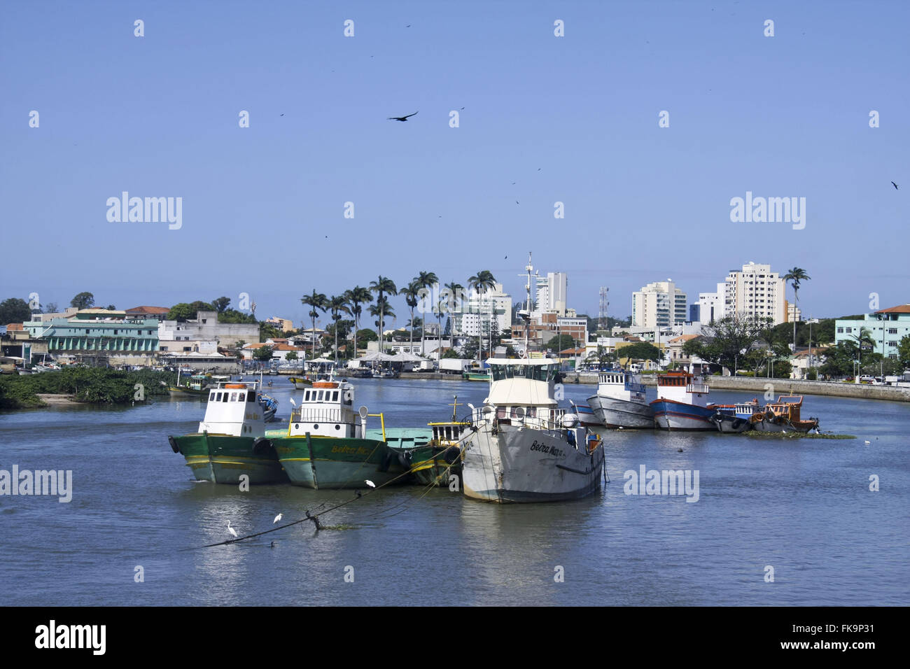 Vessels in Rio Macae city in the background - region north of Rio de ...