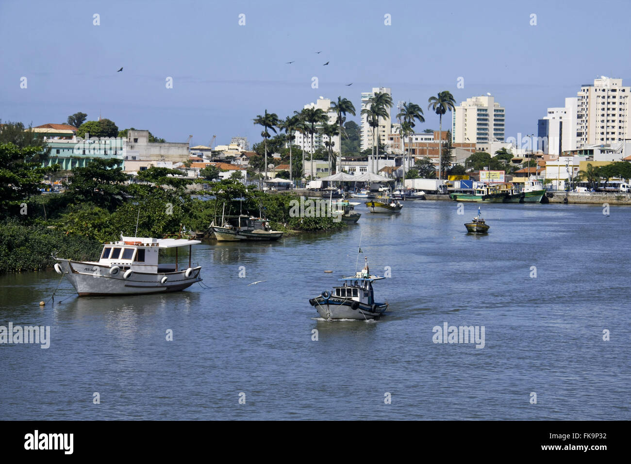 Vessels in Rio Macae city in the background - region north of Rio de ...