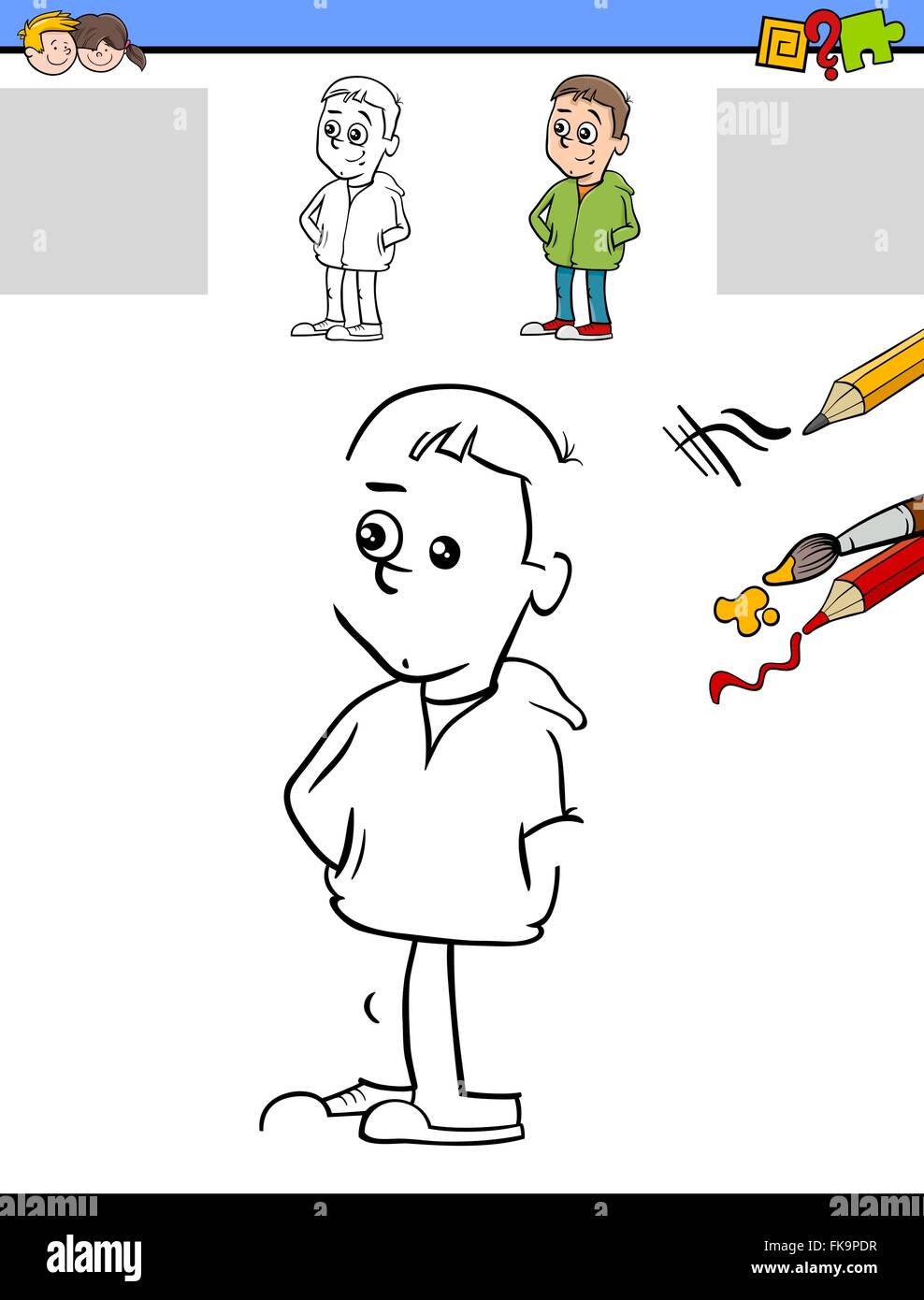 Cartoon Illustration of Drawing and Coloring Educational Task for ...