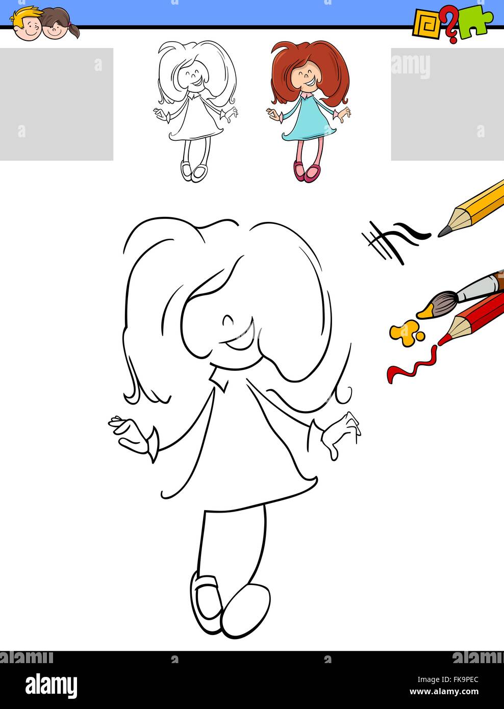 Cartoon Illustration of Drawing and Coloring Educational Activity for ...