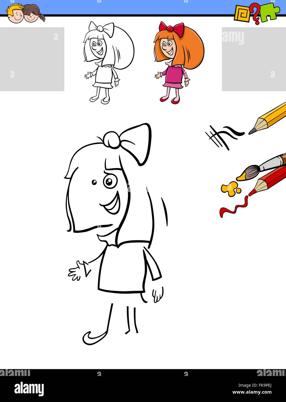 Cartoon Illustration of Drawing and Coloring Educational Task for ...
